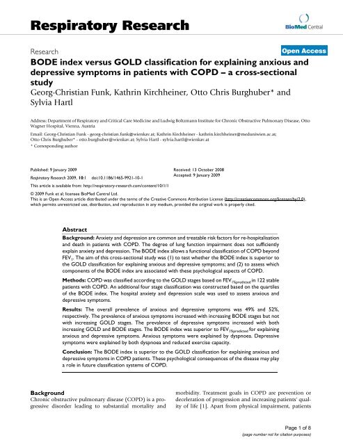 BODE index versus GOLD classification for explaining anxious and ...