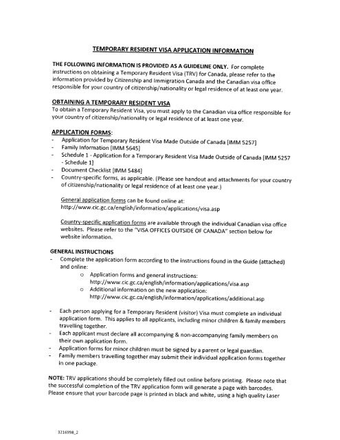 Temporary Resident Visa Application - General Information