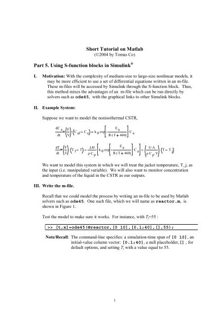 Short Tutorial On Matlab Part 5 Using S Function Blocks In Simulink 3934