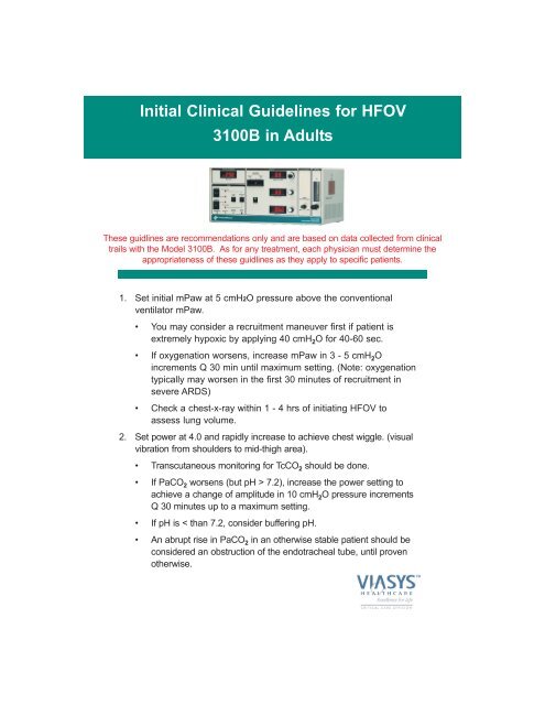 Initial Clinical Guidelines for HFOV 3100B in Adults - Care Fusion