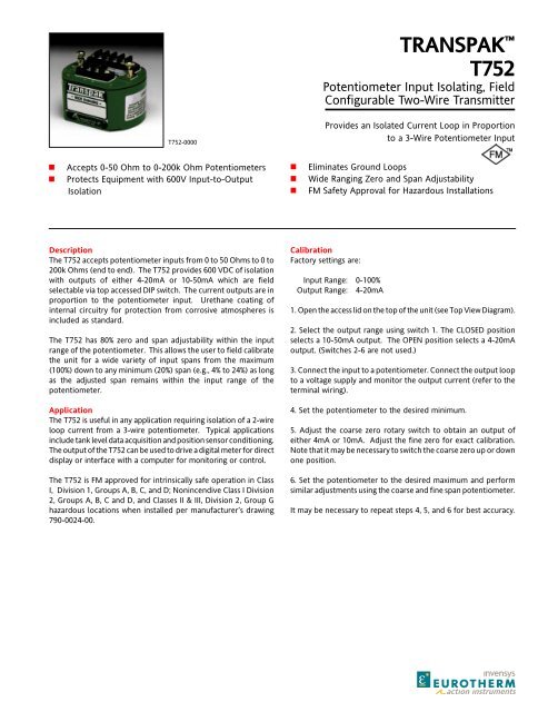 TRANSPAK™ T752 - CTH Controls Inc.