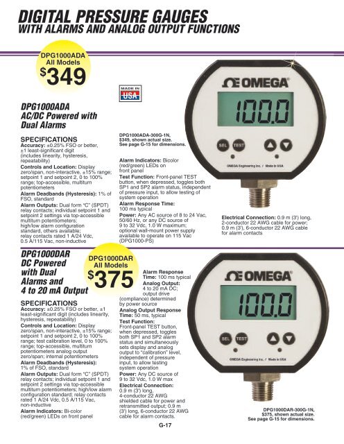 digital pressure gauges with alarms and analog output functions
