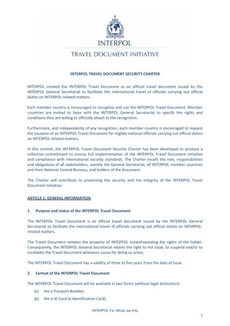 INTERPOL TRAVEL DOCUMENT SECURITY CHARTER ... INTERPOL TRAVEL DOCUMENT SECURITY CHARTER ...