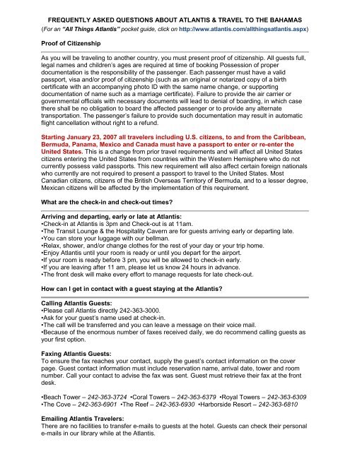 FREQUENTLY ASKED QUESTIONS ABOUT ATLANTIS & TRAVEL ...