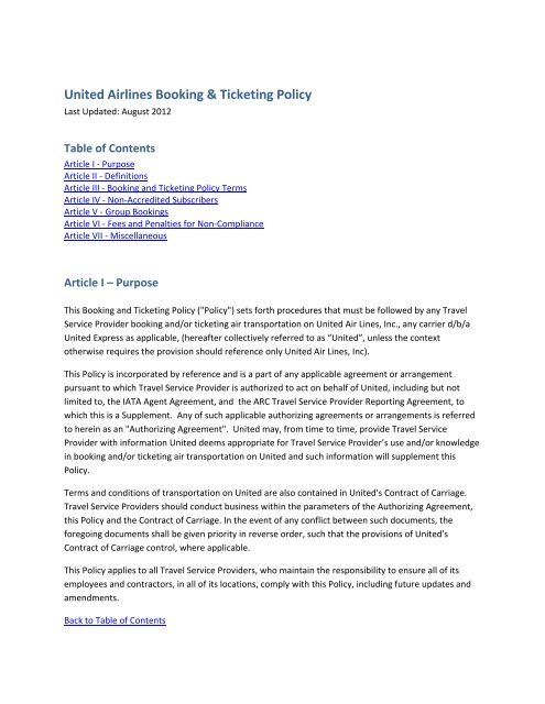 United Airlines Booking & Ticketing Policy
