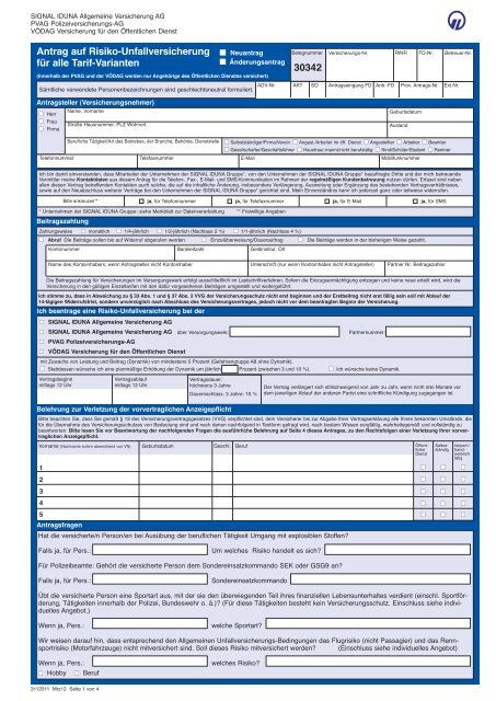 Antrag Unfallversicherung alle Tarif-Varianten - SIGNAL IDUNA ...