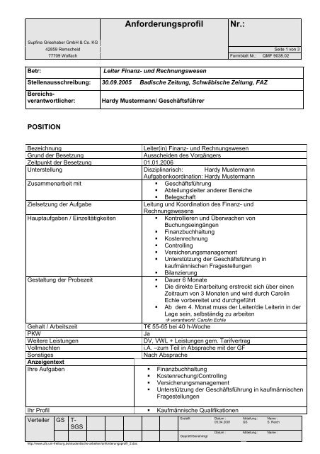 Anforderungsprofil Nr. - ZfS