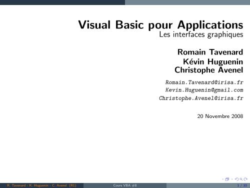 Visual Basic pour Applications - Les interfaces graphiques - ENS de ...