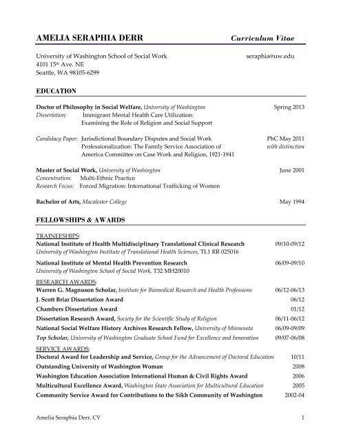 Curriculum Vitae - School of Social Work - University of Washington
