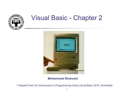 Visual Basic Chapter 2 