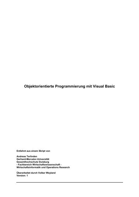 Objektorientierte Programmierung mit Visual Basic