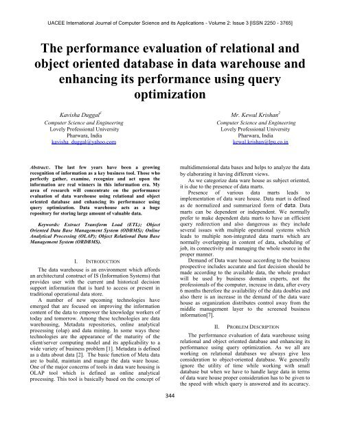 The Performance Evaluation Of Relational And Object Oriented