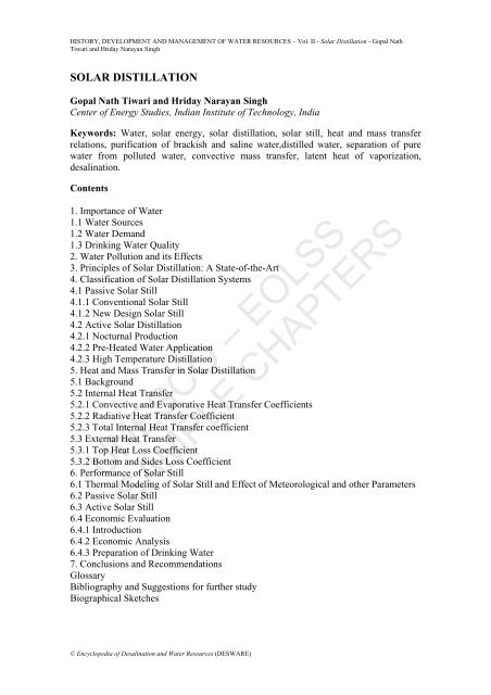 Solar Distillation - Encyclopedia of Desalination and Water Resources
