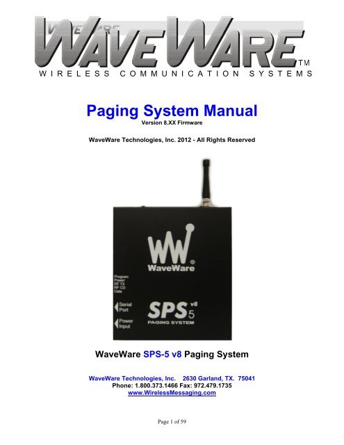 Paging System Manual - WaveWare Technologies