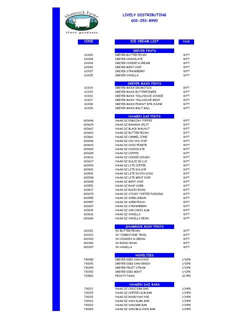 LIVELY DISTRIBUTING 602-253-8990 - Lively Foods