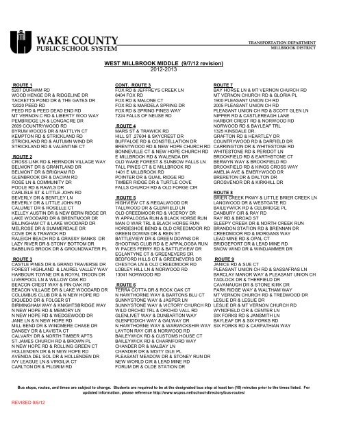 Bus Routes - West Millbrook Middle School
