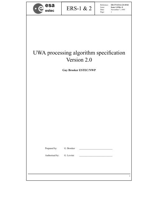 ERS-1 & 2 esa UWA processing algorithm specification Version 2.0