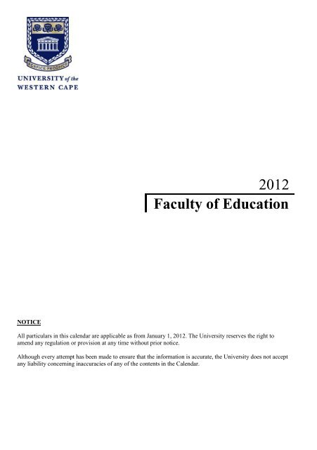 2012 Faculty of Education - University of the Western Cape