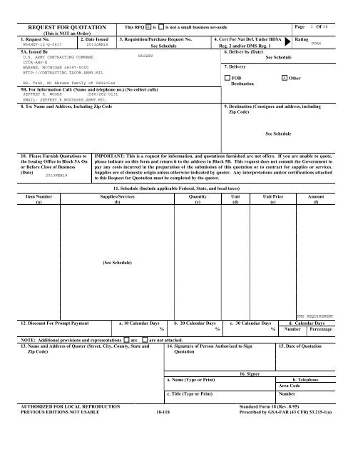 request for quotation - Warren Procurement Network - U.S. Army