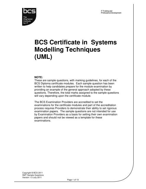 BCS Certificate in Systems Modelling Techniques (UML)