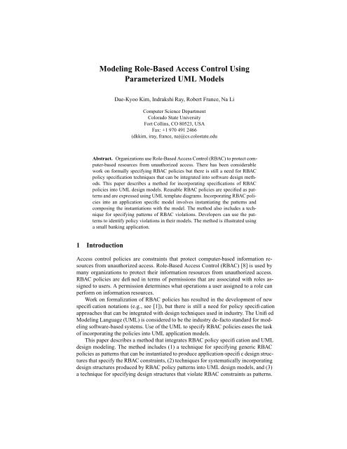 Modeling Role Based Access Control Using Parameterized Uml 