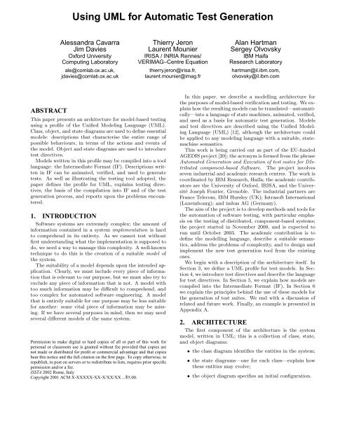 Using Uml For Automatic Test Generation Ibm Research