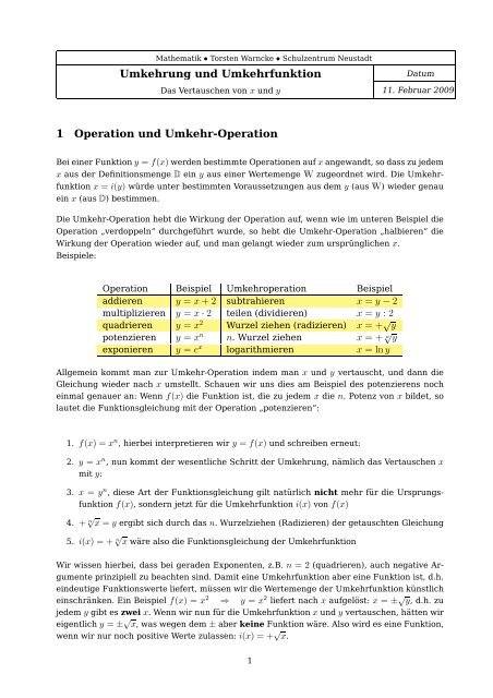 Umkehrung und Umkehrfunktion 1 Operation und ... - Warncke