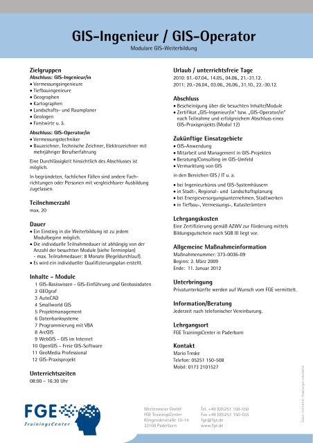 GIS-Ingenieur / GIS-Operator - FGE TrainingsCenter