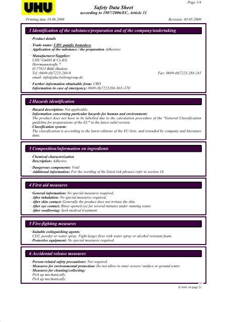 Safety Data Sheet - UHU Bostik