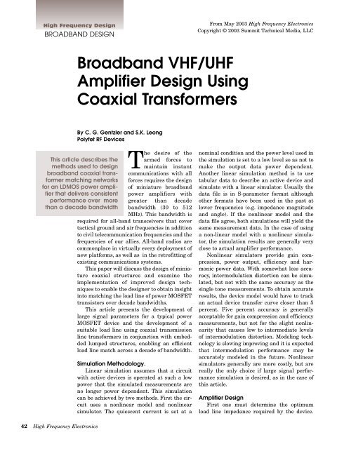 Broadband VHF/UHF Amplifier Design Using Coaxial ... - Polyfet