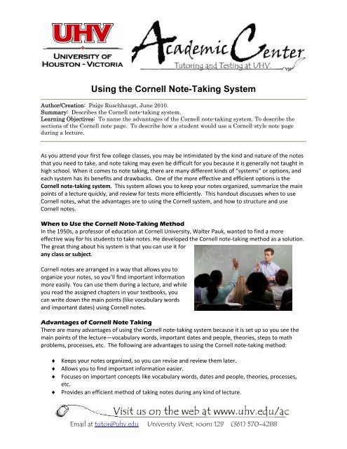 Using the Cornell Note-Taking System