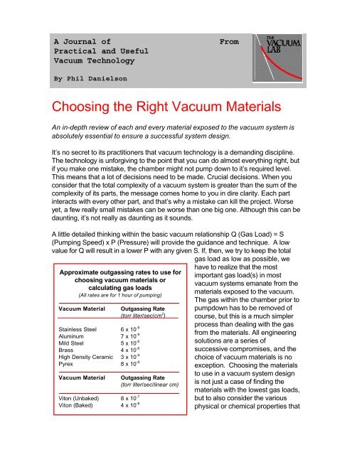 Choosing the Right Vacuum Materials - A Journal of Practical and ...