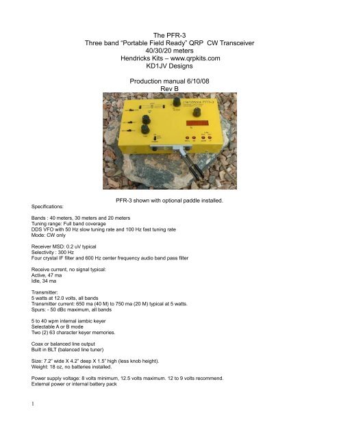 The PFR-3 Three band - Hendricks QRP Kits