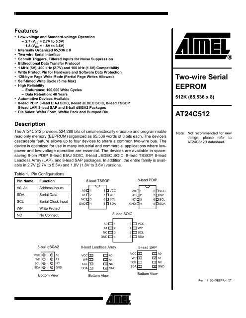 Two-wire Serial EEPROM AT24C512 - Atmel Corporation
