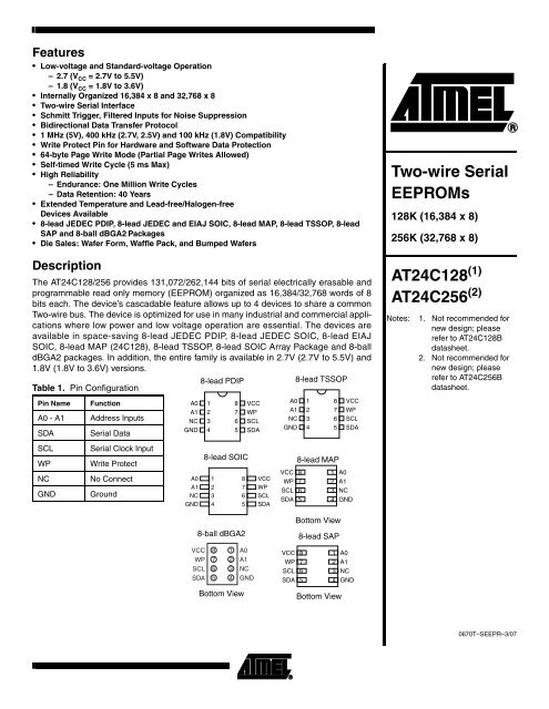 Two-wire Serial EEPROMs AT24C128 AT24C256 - Atmel Corporation