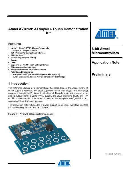 ATtiny40 QTouch Demonstration Kit - Atmel Corporation