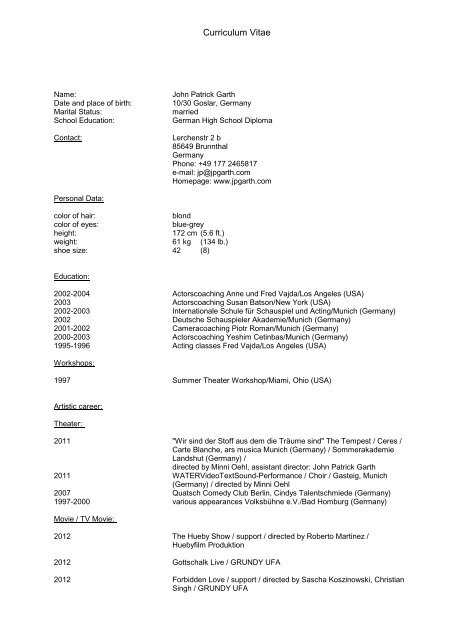 Curriculum Vitae - John Patrick Garth