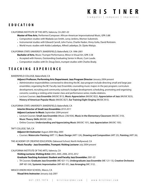 Curriculum Vitae (PDF) - Kris Tiner