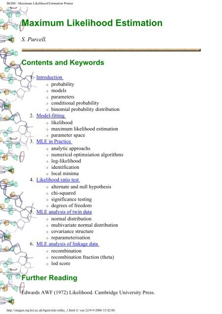 BGIM : Maximum Likelihood Estimation Primer