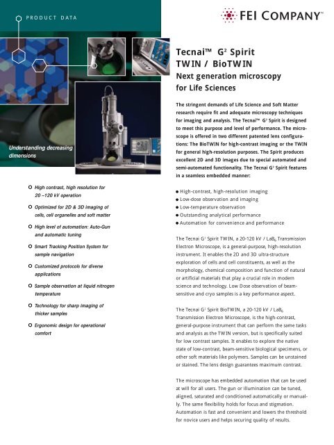Tecnai G2 Spirit TWIN/BioTWIN Product Data Sheet