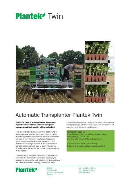 Automatic Transplanter Plantek Twin