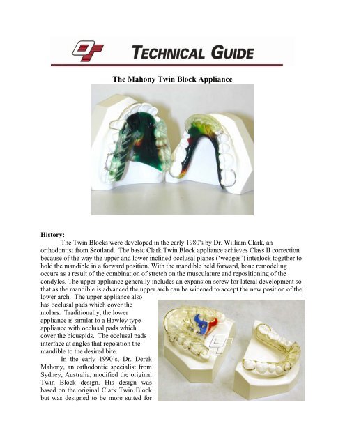 Mahony Twin Block Appliance - Orthodontic Technologies