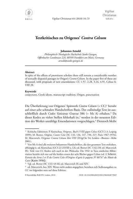 Textkritisches zu Origenes' Contra Celsum - Books and ...