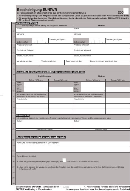 Bescheinigung EU/EWR 200 - Finanzamt