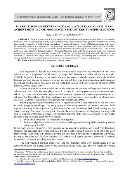 relationship between self-regulated learning skills - Hacettepe ...