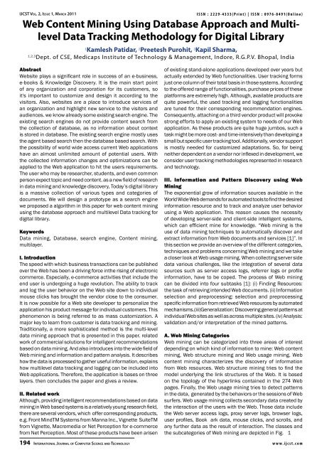 Web Content Mining Using Database Approach And Multi Ijcst