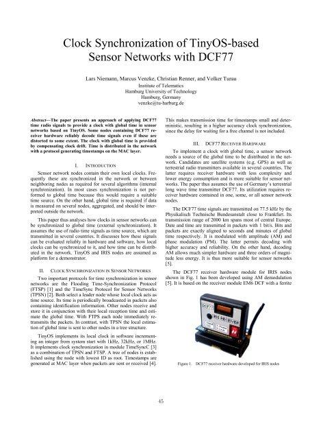Clock Synchronization of TinyOS-based Sensor Networks with DCF77
