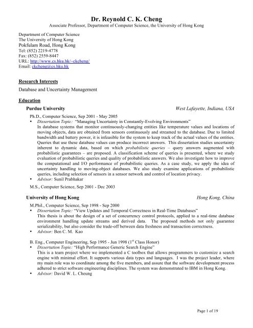 Curriculum Vitae - The University of Hong Kong