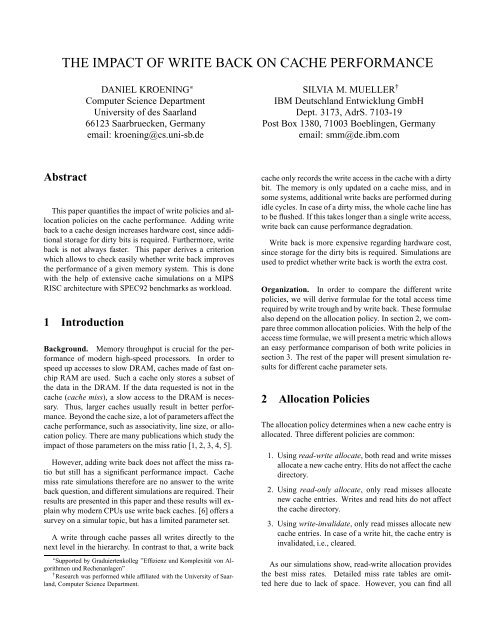 THE IMPACT OF WRITE BACK ON CACHE ... - CiteSeerX