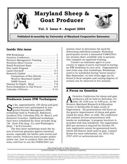 Maryland Sheep & Goat Producer - Maryland Small Ruminant Page